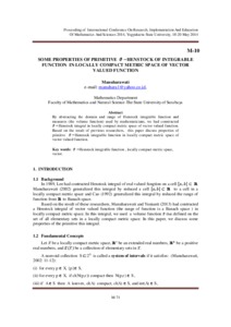 SOME PROPERTIES OF PRIMITIVE HENSTOCK OF INTEGRABLE FUNCTION IN LOCALLY COMPACT METRIC SPACE OF ...